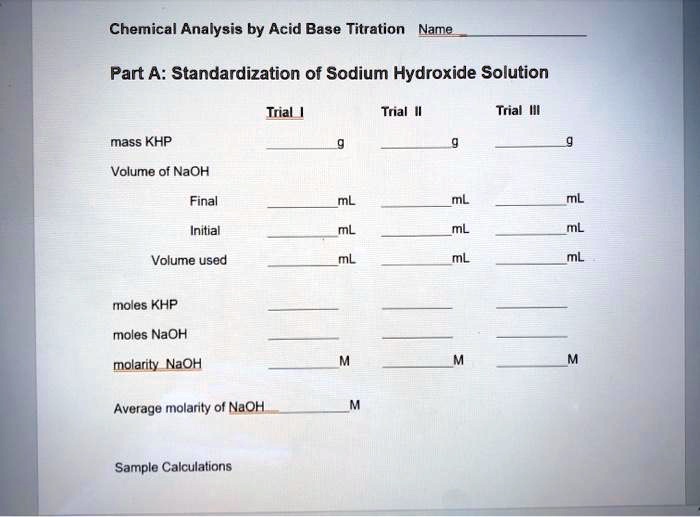 SOLVED:Chemical Analysis by Acid Base Titration Name Part A: Standardization of Sodium Hydroxide ...