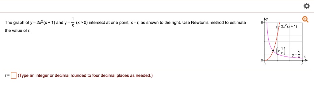 SOLVED: The graph ofy= 2x2(x + 1) and y = (x > 0) intersect at one ...