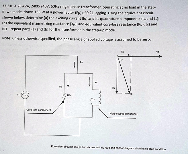 33.3% A 25-kVA, 2400-240V, 60Hz single-phase transformer, operating at ...