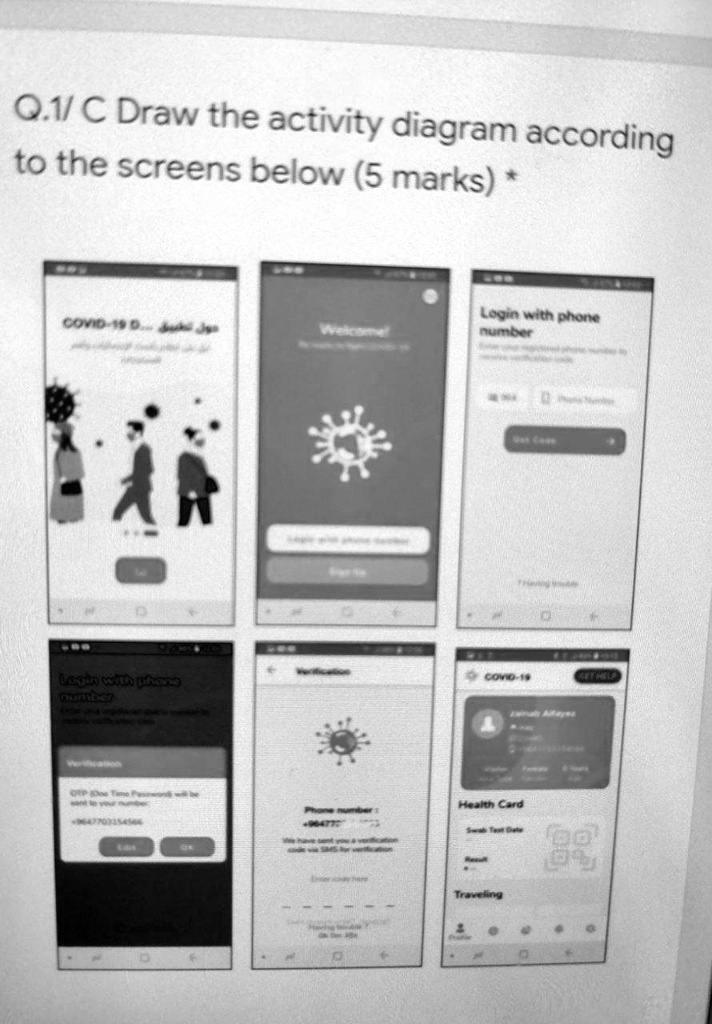 Q.1/ C Draw the activity diagram according to the screens...