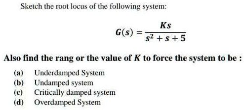 SOLVED: Sketch the root locus of the following system: Ks Gs = s^2 + s ...