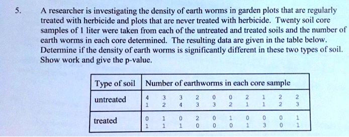 SOLVED: A researcher is investigating the density of earthworms in ...