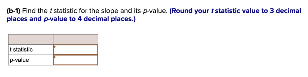 SOLVED: (b-1) Find the t statistic for the slope and its p-value: (Round your t statistic value ...