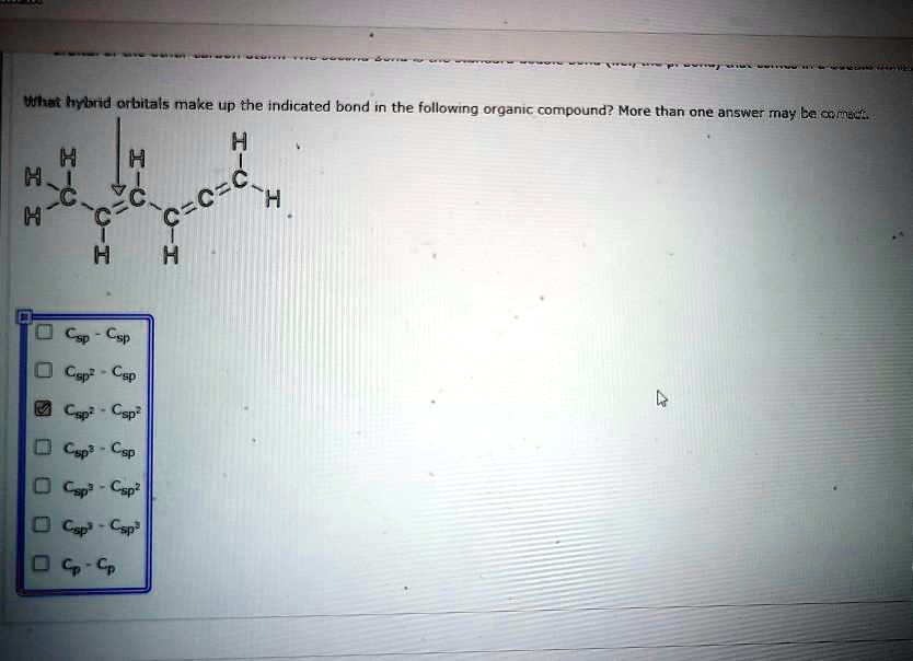 Solved Which Hybrid Orbitals Make Up The Indicated Bond In The
