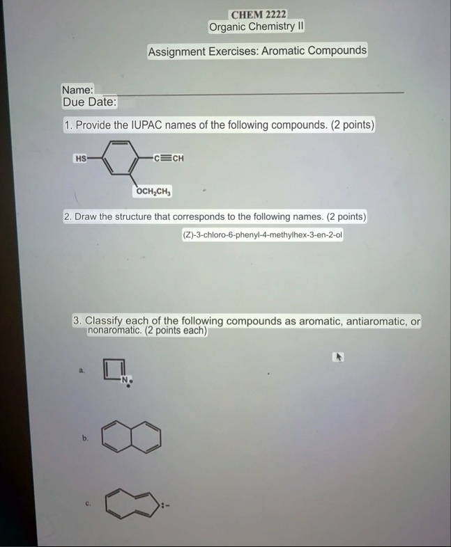 chem 2222 organic chemistry ii assignment exercises aromatic compounds ...