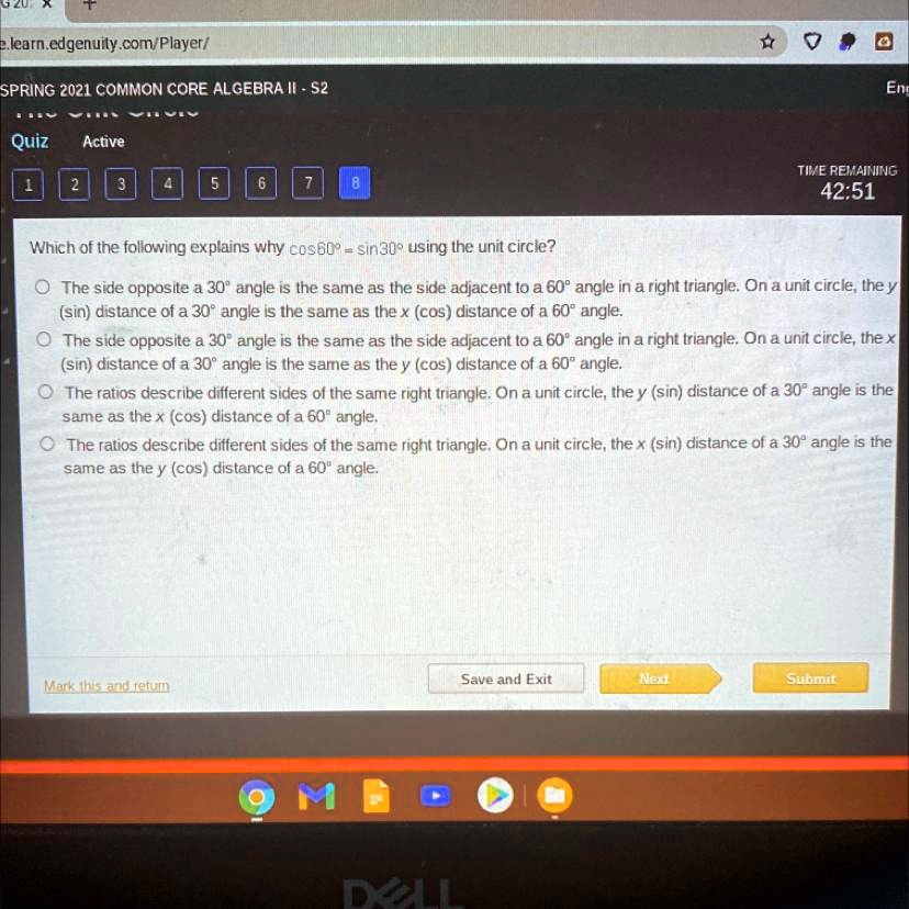 Which of the following explains why cos60^∘= sin30^∘using the unit ...