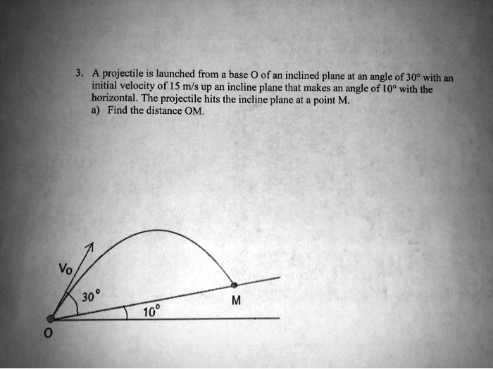 SOLVED: A projectile is launched from base 0 of an inclined plane at an ...