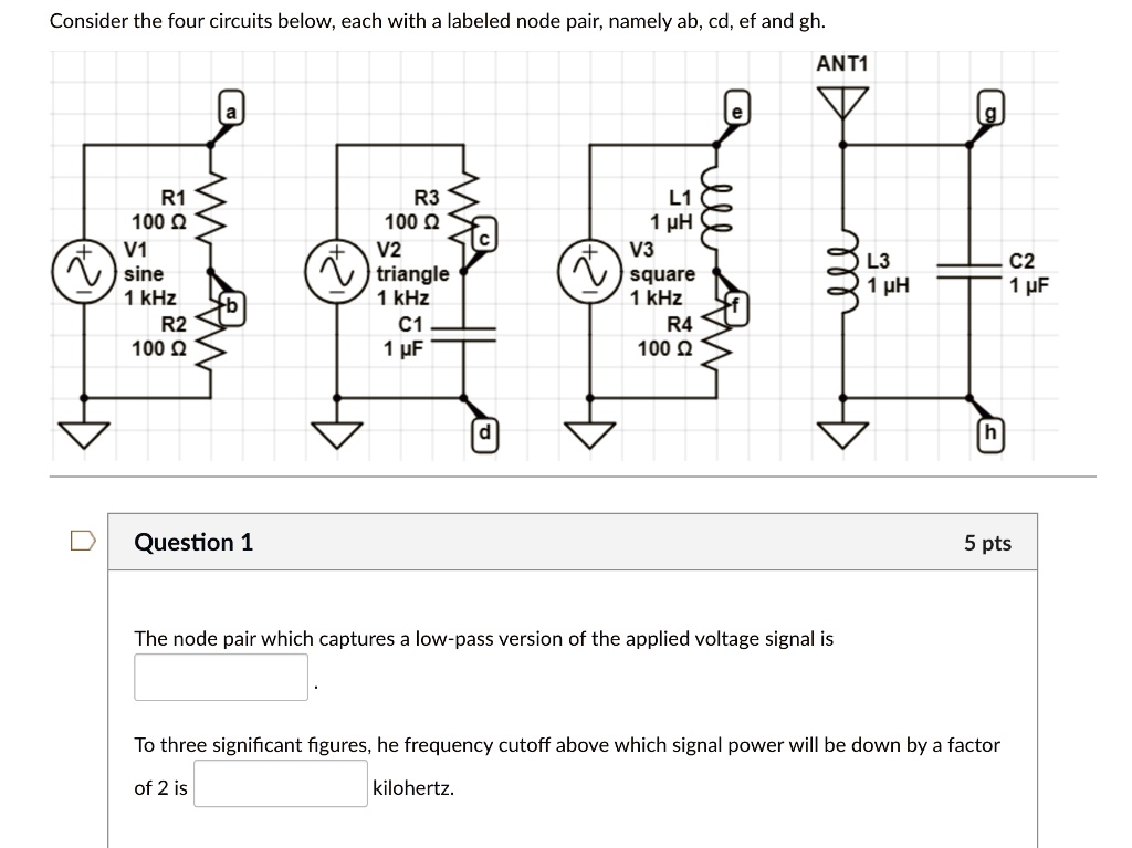 Consider the four circuits below, each with a labeled node pair, namely ab, cd, ef and gh ...