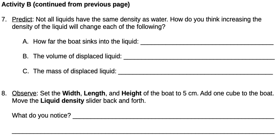 Activity B (continued from previous page) 7. Predict: Not all liquids have the same density as ...