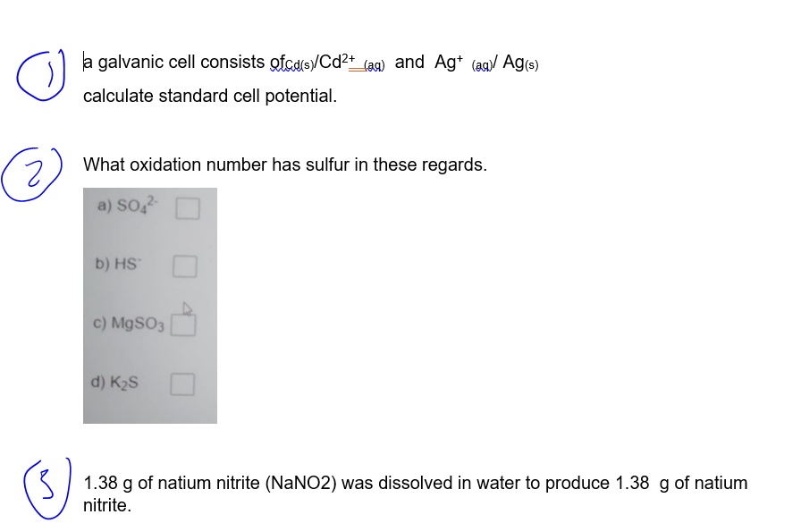 SOLVED:Ja galvanic cell consists ofcds)Cd2+ (aq) and Agt (aq/ Ag(s ... SOLVED:Ja galvanic cell consists ofcds)Cd2+ (aq) and Agt (aq/ Ag(s ...