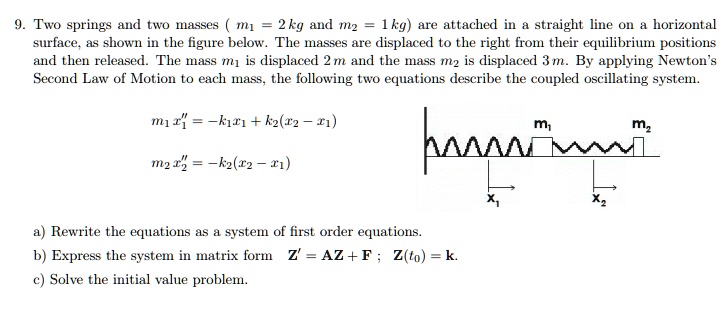 SOLVED: Two springs and two masses II] 2k9 and W2 kg) are attached in ...