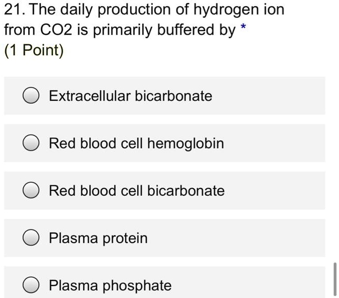 SOLVED: The daily production of hydrogen ion from CO2 is primarily ...