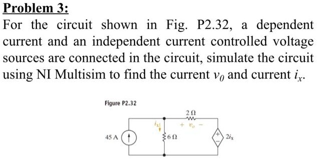 Problem 3: For the circuit shown in Fig. P2.32, a dependent current and an independent current ...