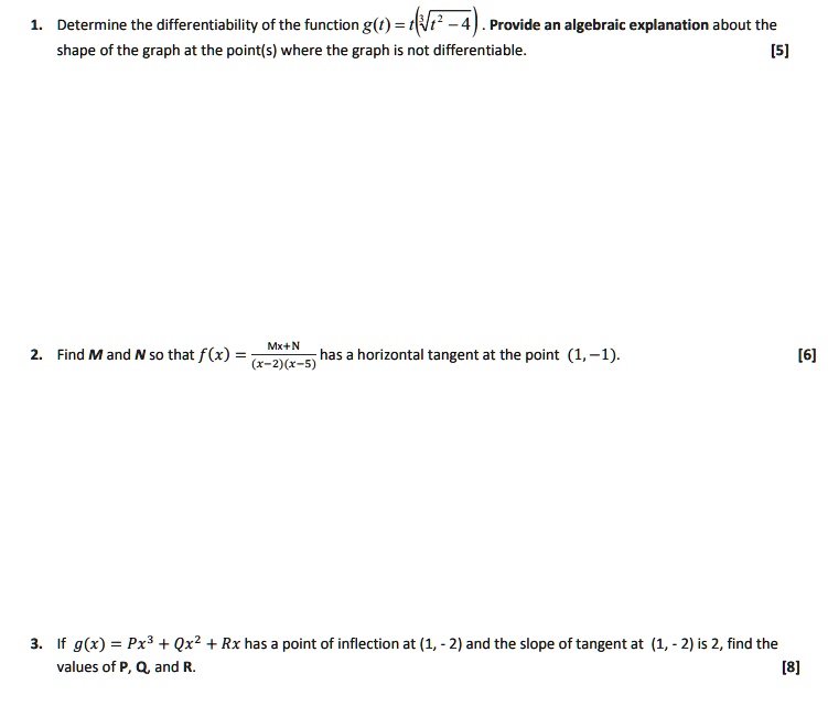 SOLVED: Determine the differentiability of the function g(t) = (/t2 – 4 ...