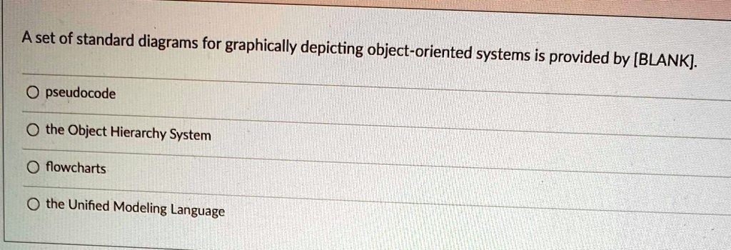 Solved A Set Of Standard Diagrams For Graphically Depicting Object Oriented Systems Is Provided 6810