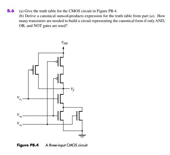 B.6 (a) Give the truth table for the CMOS circuit in Figure PB.4. (b ...