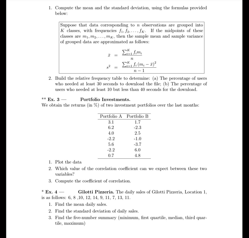1. Compute the mean and the standard deviation, using the formulas ...