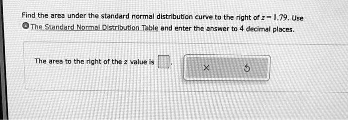 Find the area under the standard normal distribution curve to the right of z = 1.79. Use ...