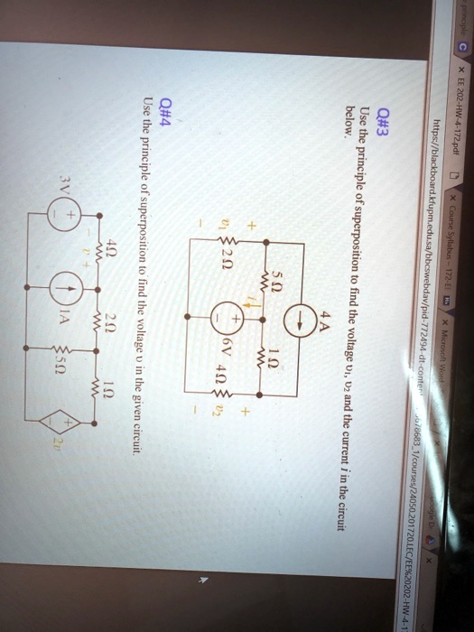 Q#3 Use the principle of superposition to find the voltage v1, v2 and the current i in the ...
