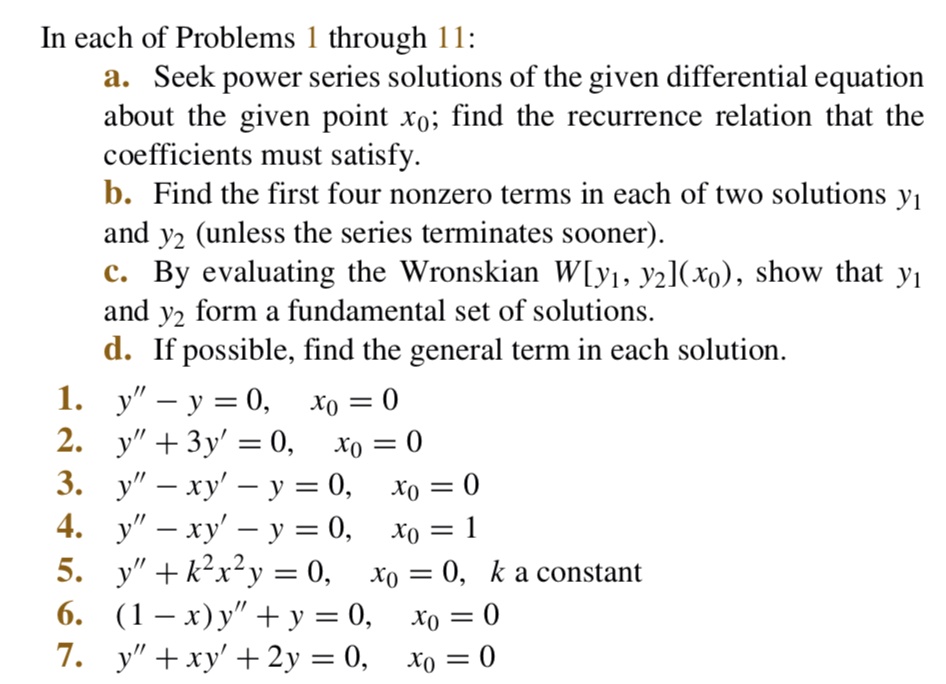 SOLVED In Each Of Problems 1 Through H A Seek Power Series Solutions