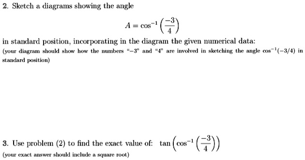SOLVED: Sketch diagrams showing the angle Î¸ = cosâ »Â¹(-3/4) in ...