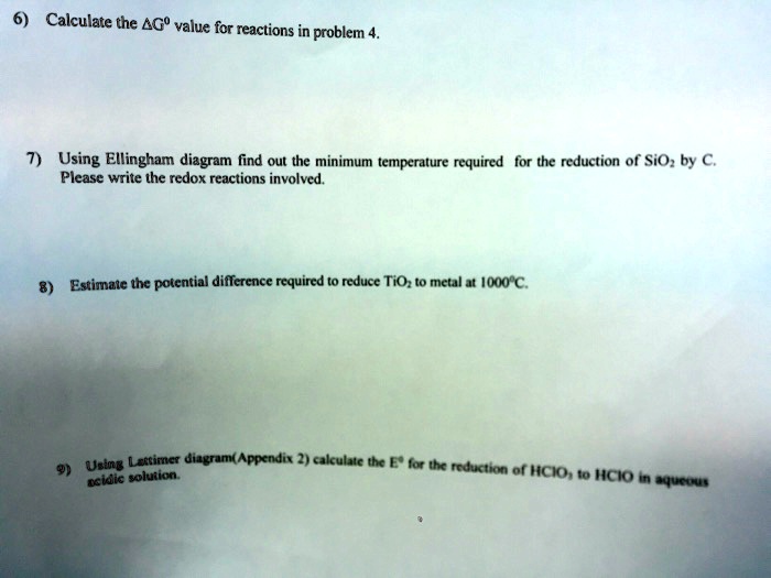 SOLVED: Calculate the Î”G value for reactions in problem. Using Ellingham diagram, find out the ...
