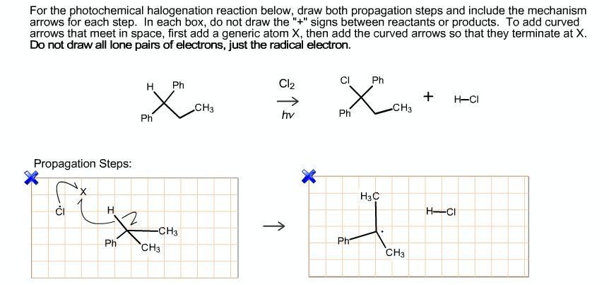 SOLVED: For the photochemical halogenation reaction below, draw both ...