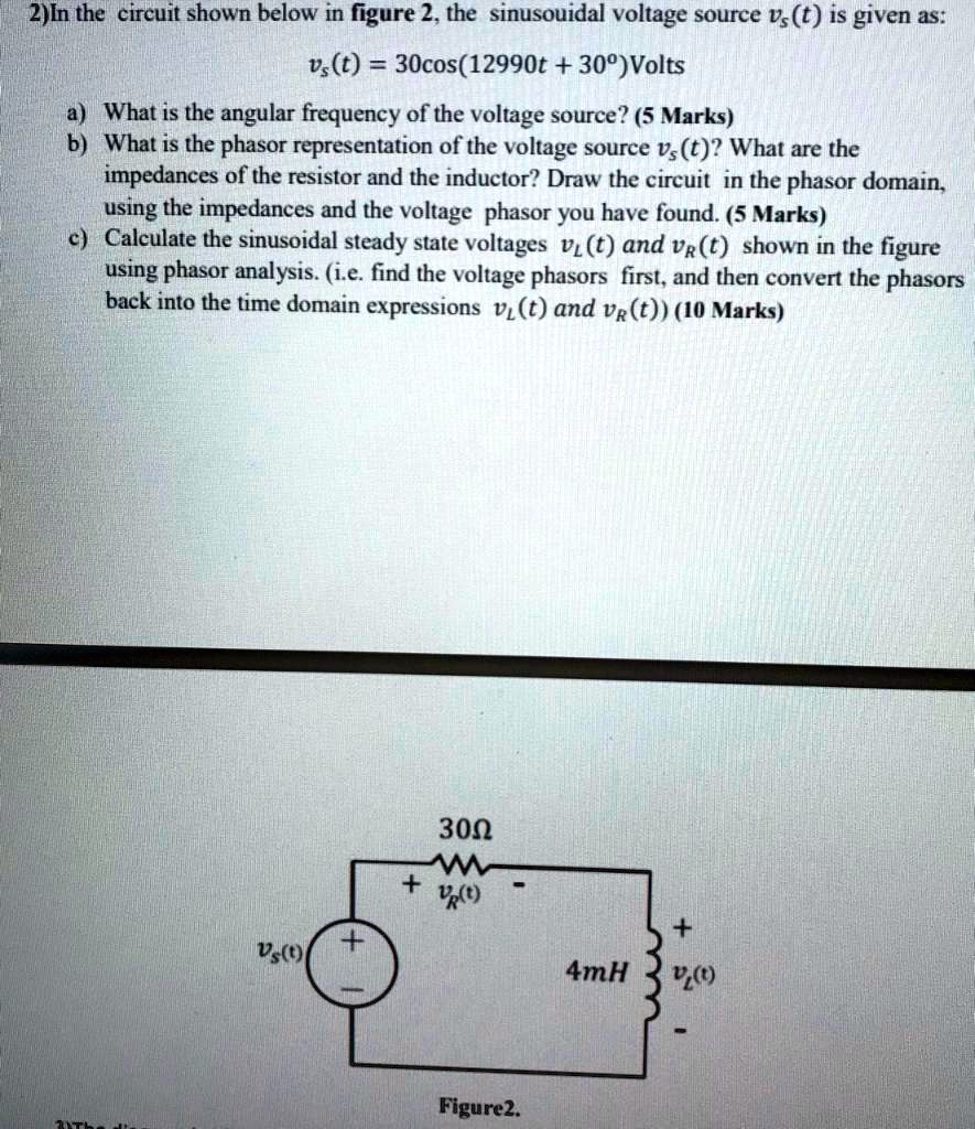 SOLVED: In the circuit shown below in Figure 2, the sinusoidal voltage source Vt is given as: a ...