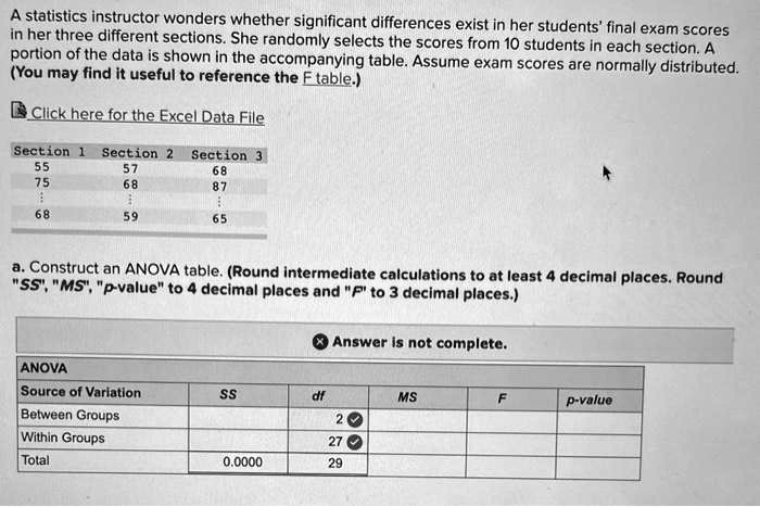 A statistics instructor wonders whether significant differences exist ...