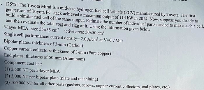 [25%] The Toyota Mirai is a mid-size hydrogen fuel cell vehicle (FCV ...