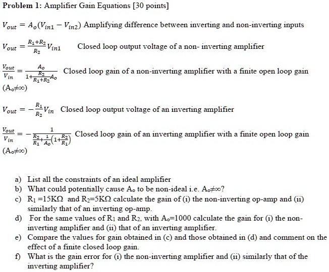 Problem 1: Amplifier Gain Equations [30 points] Vout = A0(Vin1 - Vin2 ...