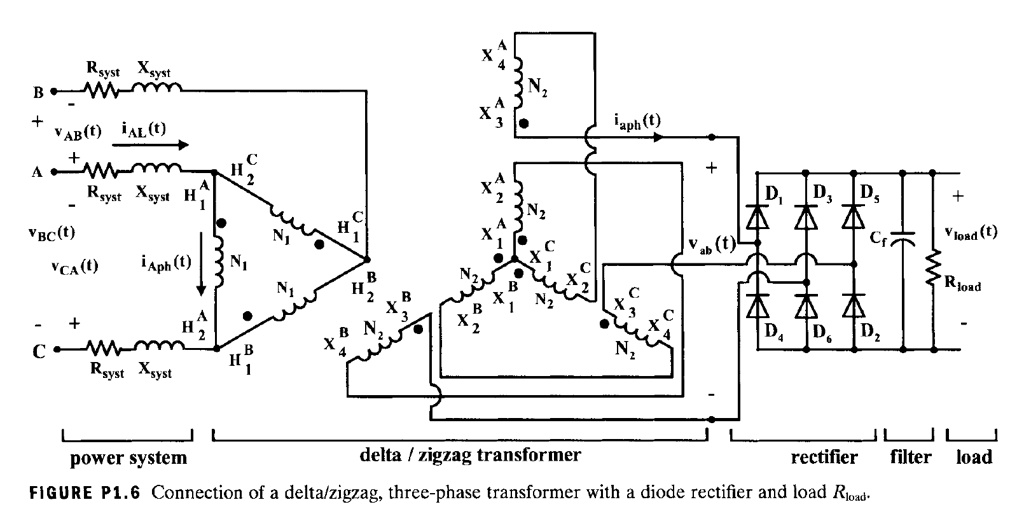 SOLVED: Delta/Zigzag Three-Phase Transformer Configuration with Filter Perform a PSpice analysis ...