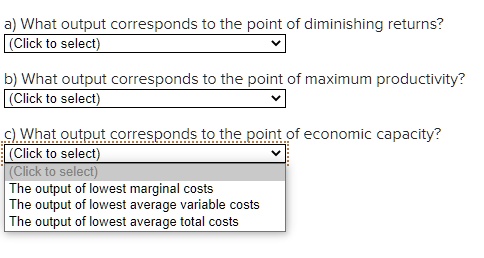 SOLVED: a) What output corresponds to the point of diminishing returns ...