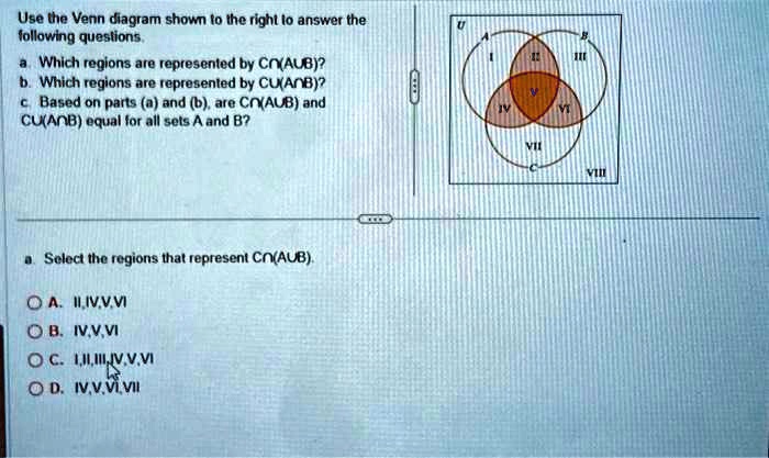 SOLVED: Texts: Use the Venn diagram shown to the right to answer the ...