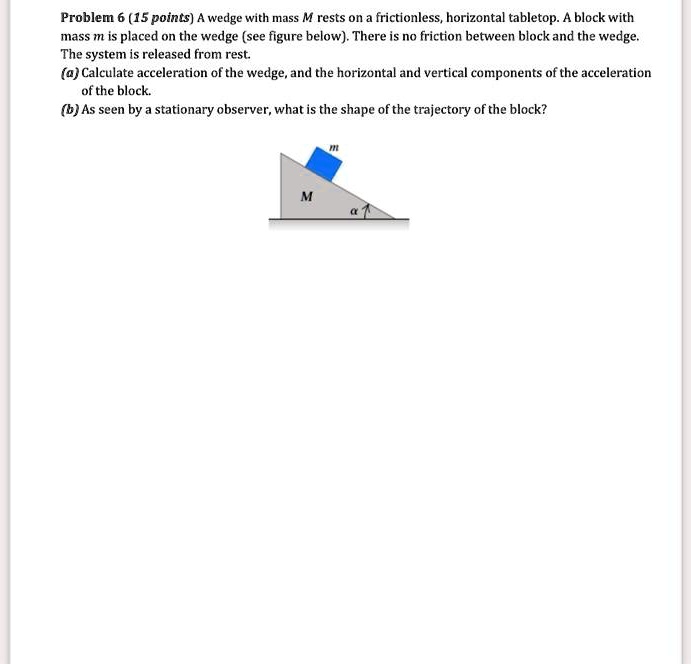 Problem 6 (15 points) A wedge with mass M rests on a frictionless ...