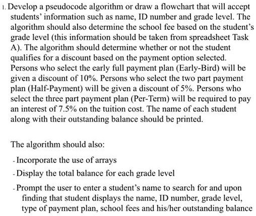 Solved Develop A Pseudocode Algorithm Or Draw A Flowchart That Will 8793