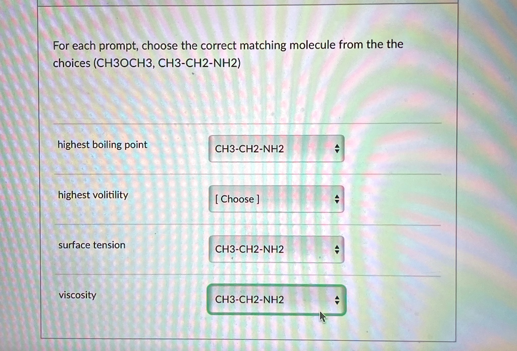 For each prompt, choose the correct matching molecule from the the ...