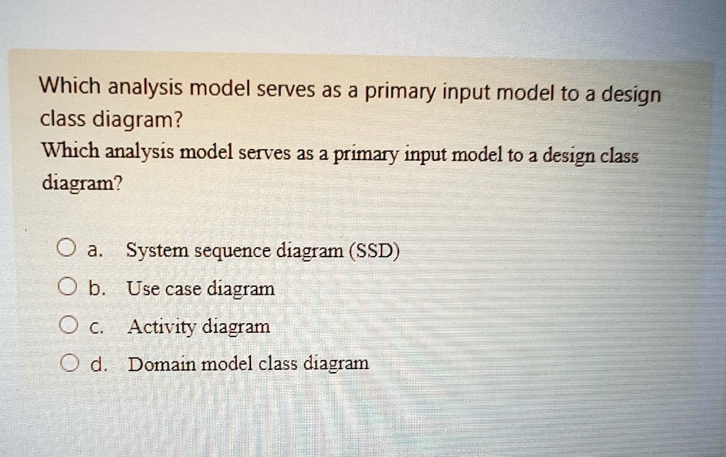 Which analysis model serves as a primary input model to a design class diagram? Which analysis ...