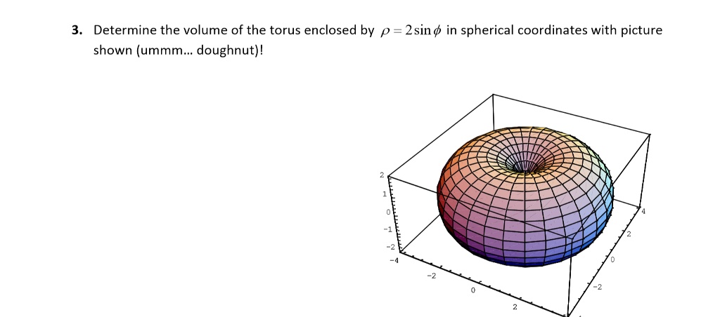 3. Determine the volume of the torus enclosed by ρ = 2sinϕ in spherical ...