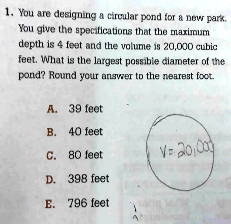 1 you are designing a circular pond for a new park you give the ...