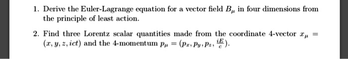 1. Derive the Euler-Lagrange equation for a vector field Bμ...