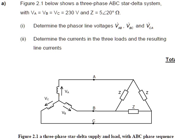 SOLVED: a) Figure 2.1 below shows a three-phase ABC star-delta system with VA = V = Vc = 230 V ...