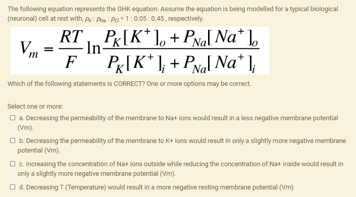 the following equation represents the ghk equation assume the equation ...