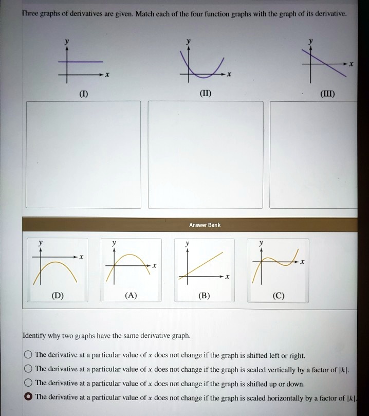 thnee graphs of derivatives are given match each of the four function ...