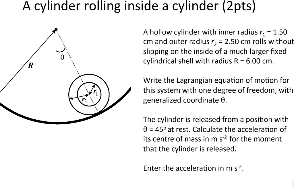 SOLVED: A cylinder rolling inside a cylinder (2 pts) A hollow cylinder ...