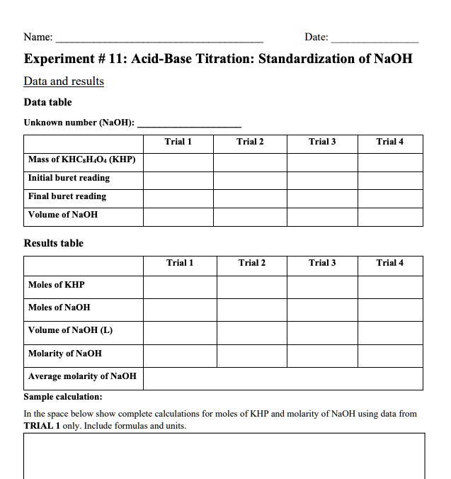 SOLVED:Name: Date: Experiment # 1l: Acid-Base Titration ... SOLVED:Name: Date: Experiment # 1l: Acid-Base Titration ...