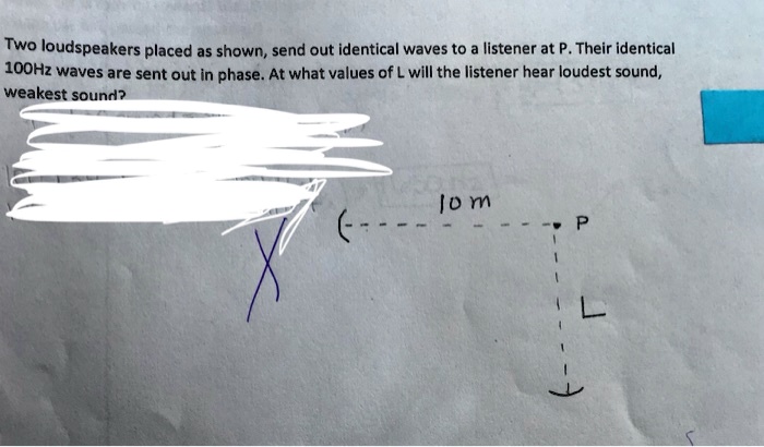 Two loudspeakers placed as shown, send out identical waves to a ...