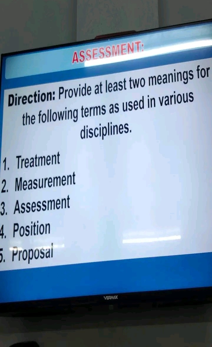 ASSESSMENT: Direction: Provide at least two meanings for the following ...