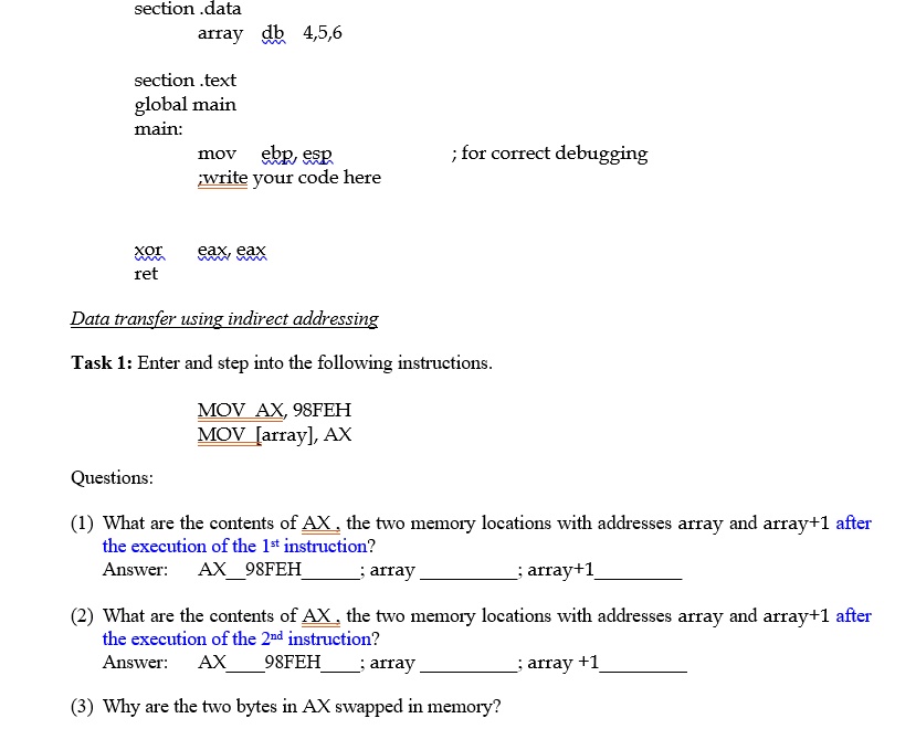 Solved Answer The Two Bytes In Ax Are Swapped In Memory Because The X86 Architecture Is Little
