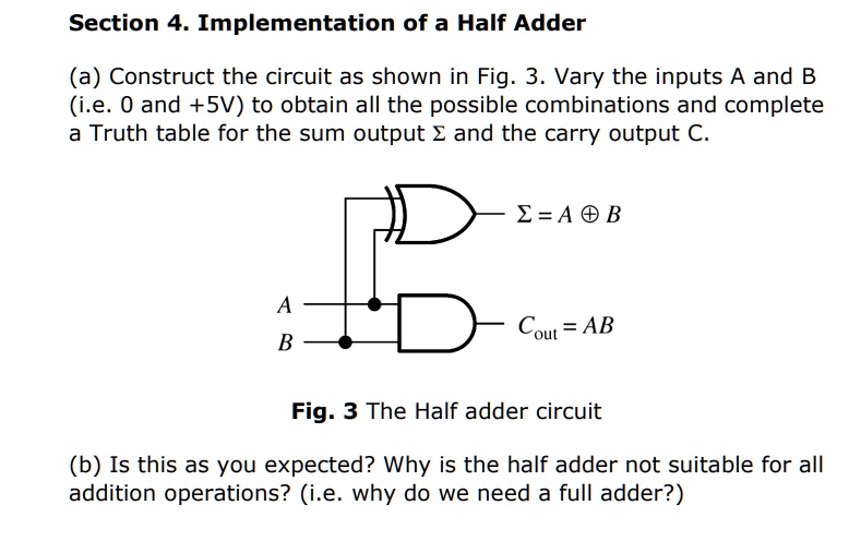 SOLVED: Section 4. Implementation of a Half Adder (a) Construct the ...